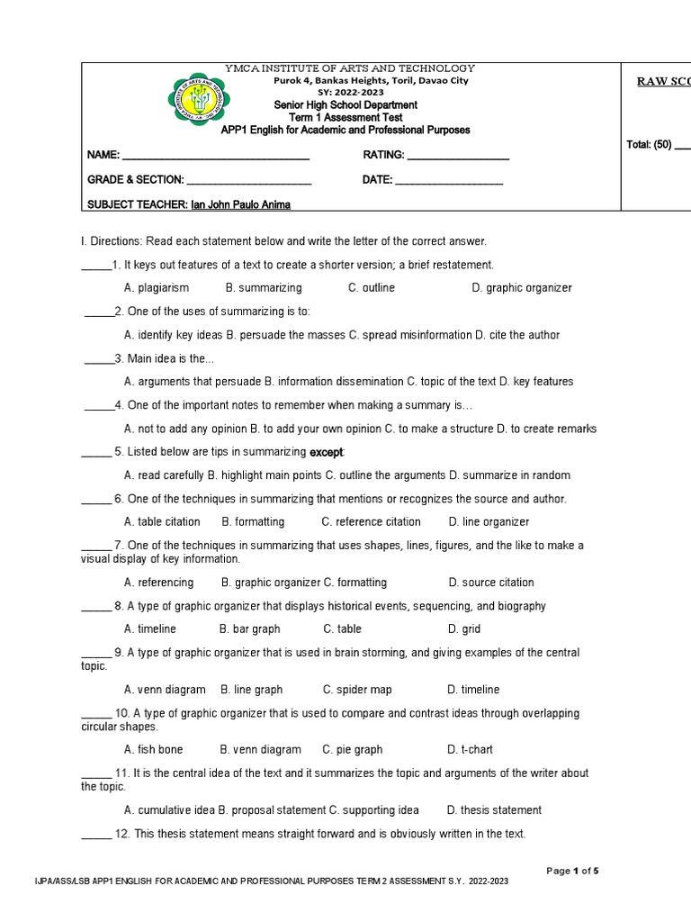 Grade 11 EAPP Term 1 Assessment B | PDF | Internet