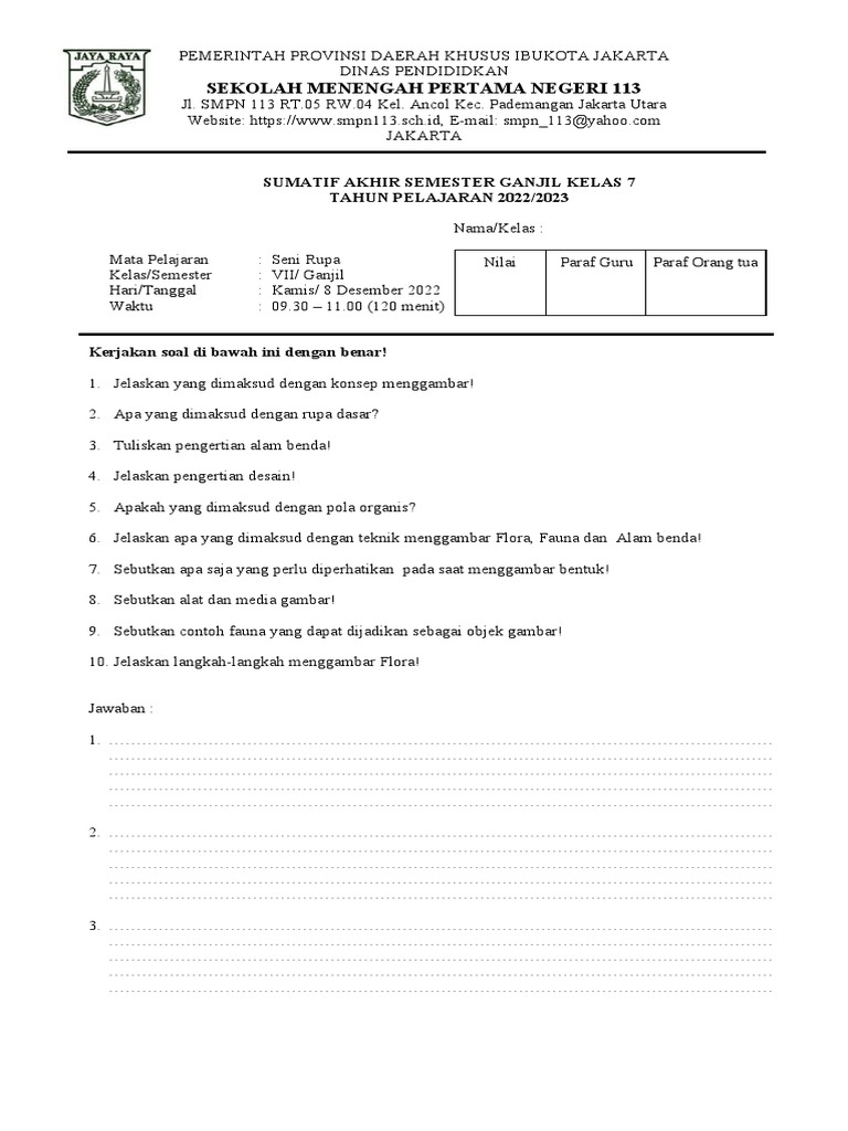 Soal Sas Seni Rupa Kls 7 Ganjil Pdf