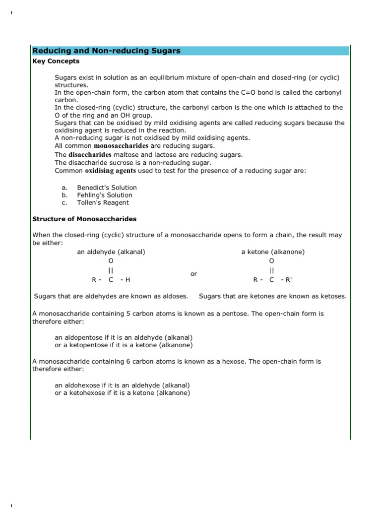 Reducing vs Non-Reducing Sugars Explained | PDF