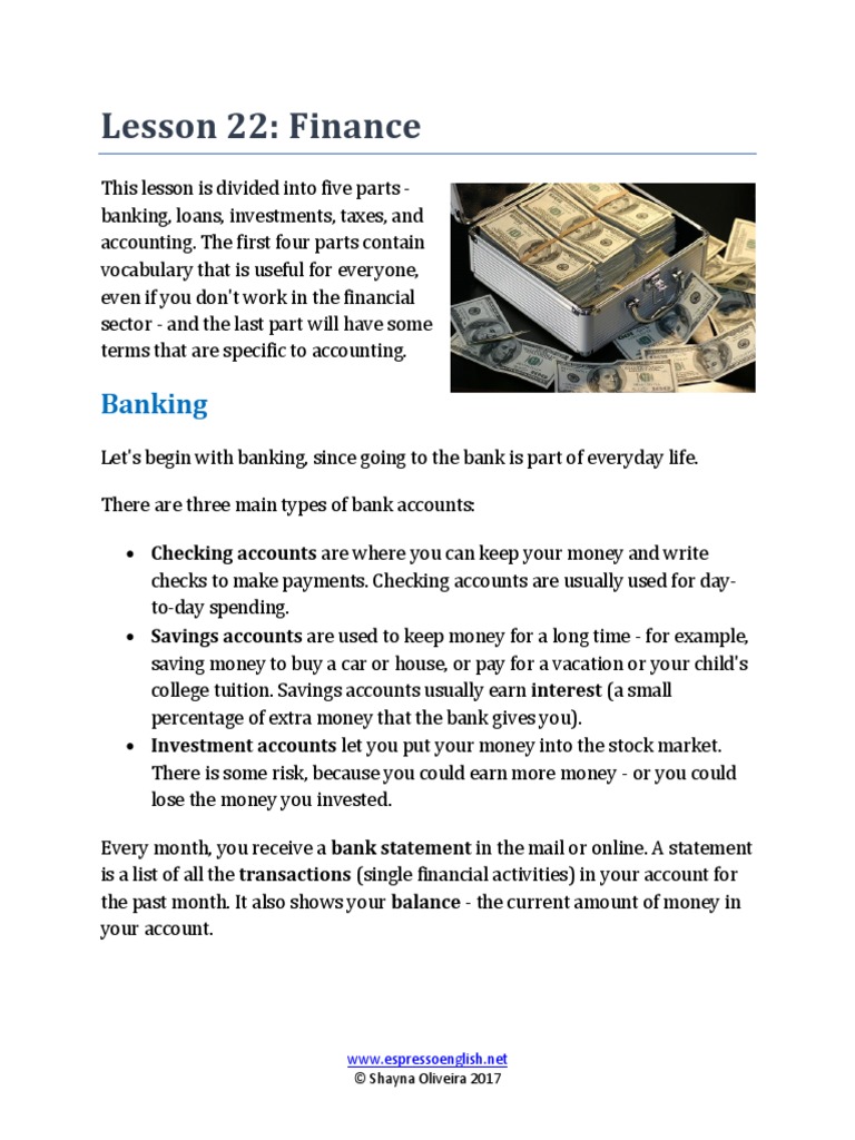 Lesson 22 - Finance | PDF | Banks | Loans