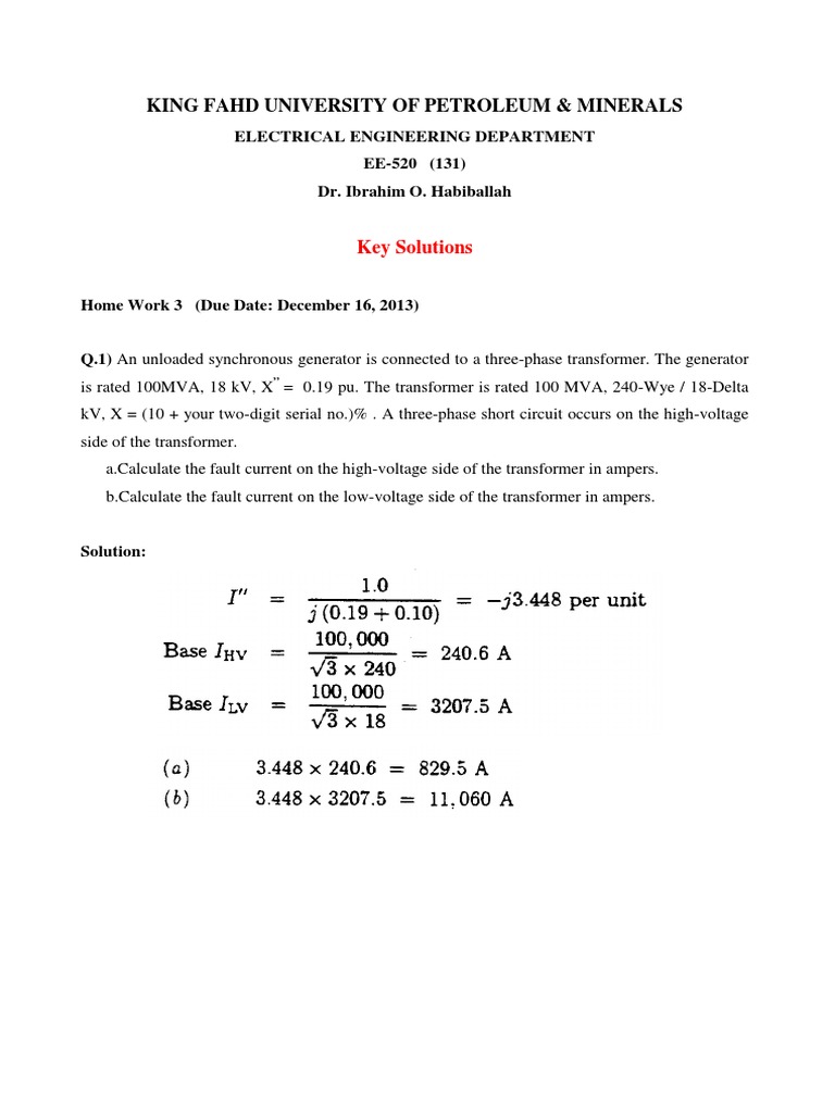 Solutions to Power System Problems - Fault Analysis | PDF