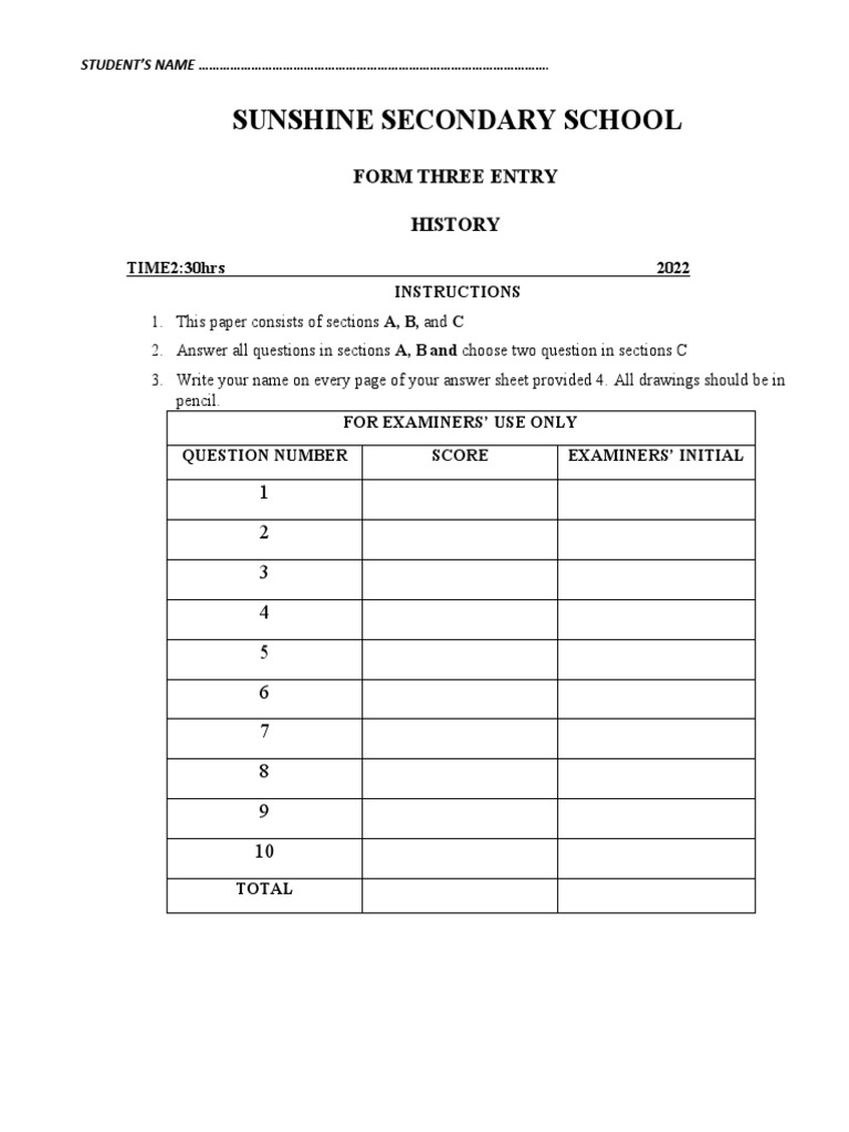 History Form 3 Entry | Download Free PDF | Stone Age | East Africa