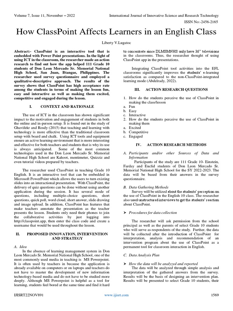 How ClassPoint Affects Learners in An English Class | PDF | Educational Technology | Learning