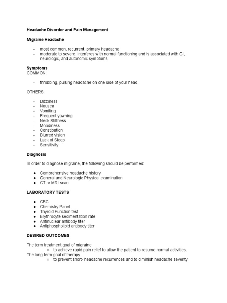 Headache Disorder and Pain Management | PDF | Pain | Migraine
