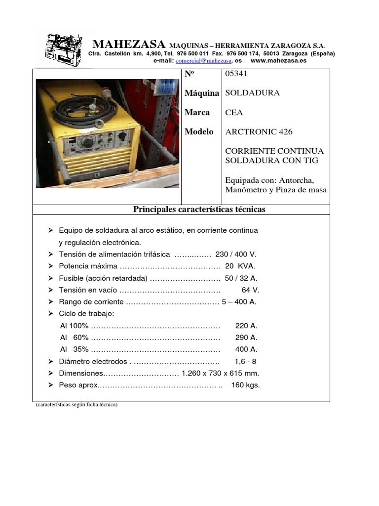 Soldadura Cea Arctronic 426 05341 | PDF