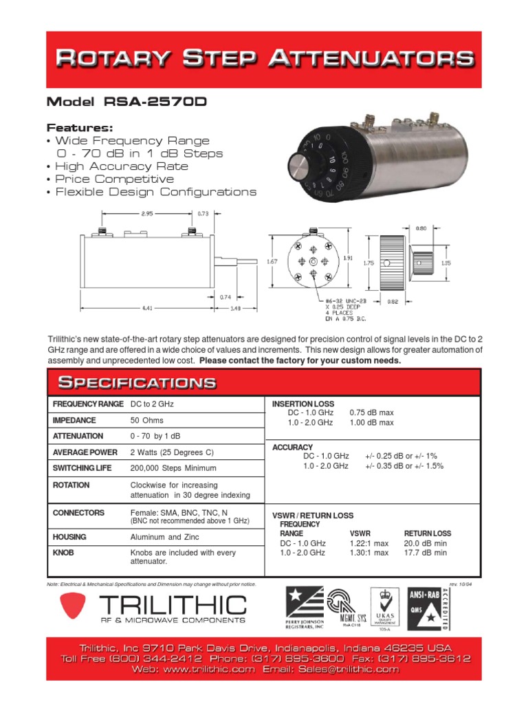 Rotary Step Attenuators Specifications | PDF | Technology & Engineering