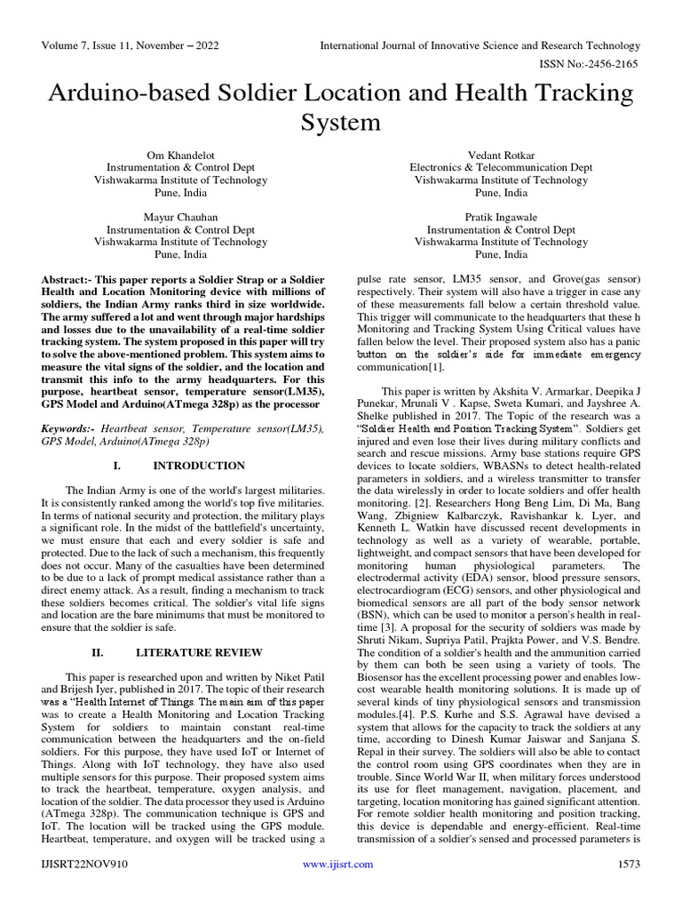 Arduino-Based Soldier Location and Health Tracking System | PDF ...