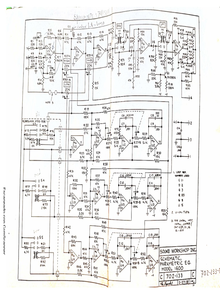 Sound Workshop Parametric EQ 1600 Schematic | PDF