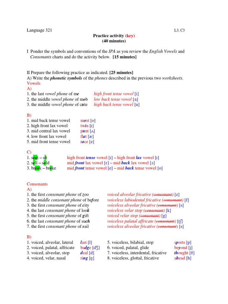 Practice l3 c3 Ipa Key | PDF | Consonant | Vowel