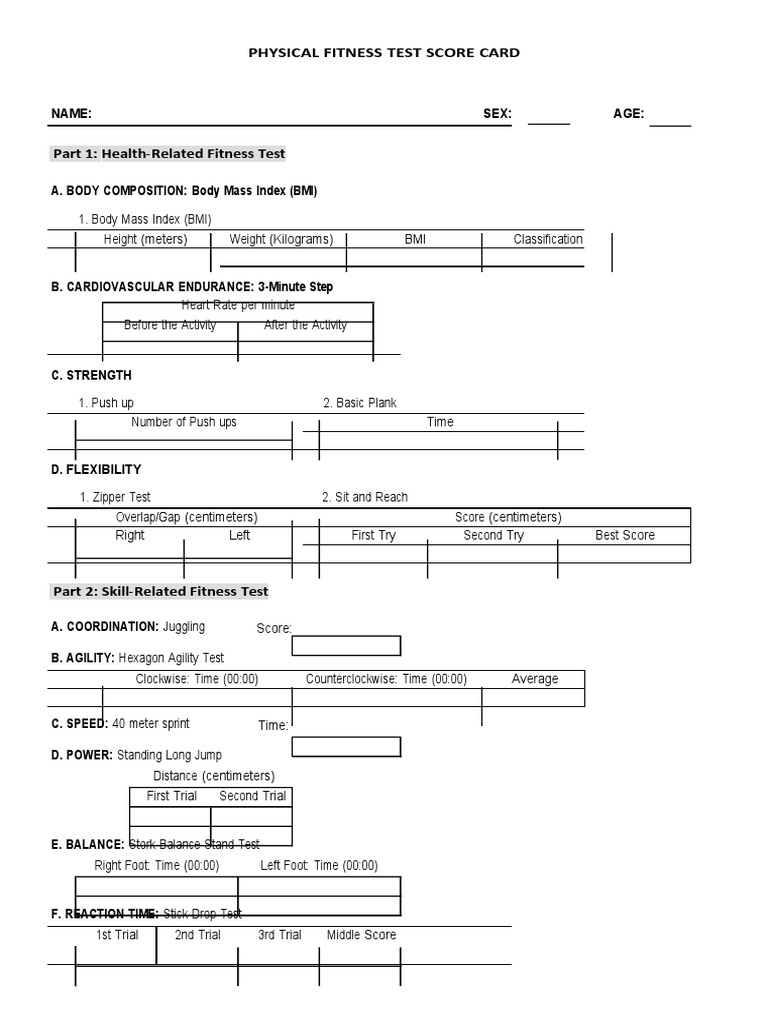 Deped PFT Score Card | PDF | Body Mass Index | Physical Exercise