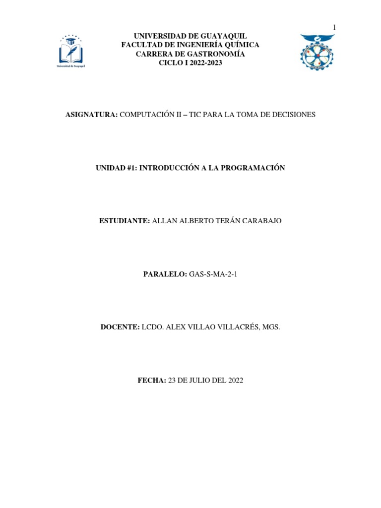 Ejercicio Práctico Examen Primer Parcial Computación II Allan Terán | PDF