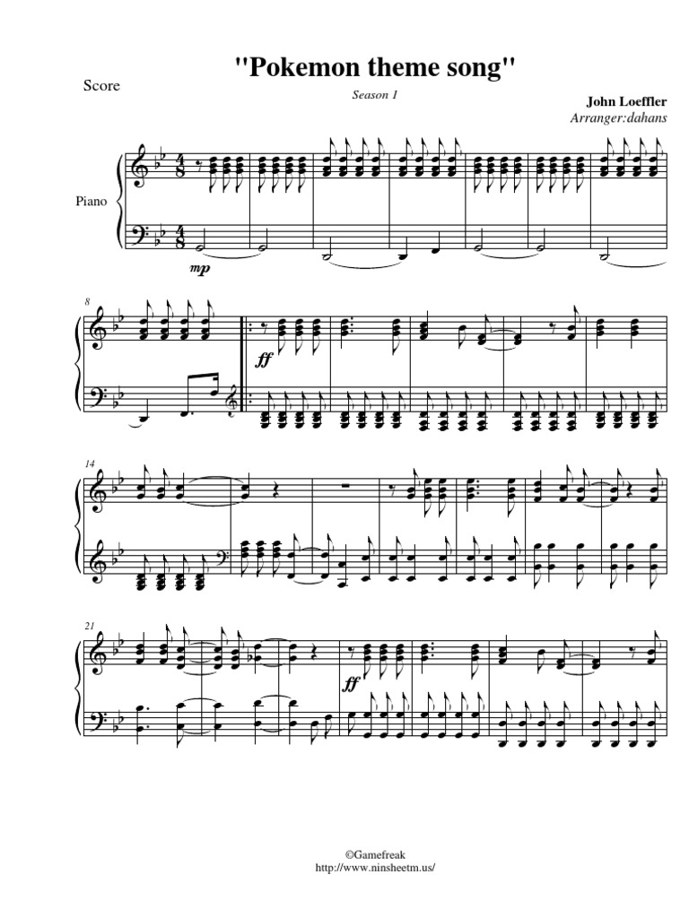Poke Theme Piano Sheet | Pokémon