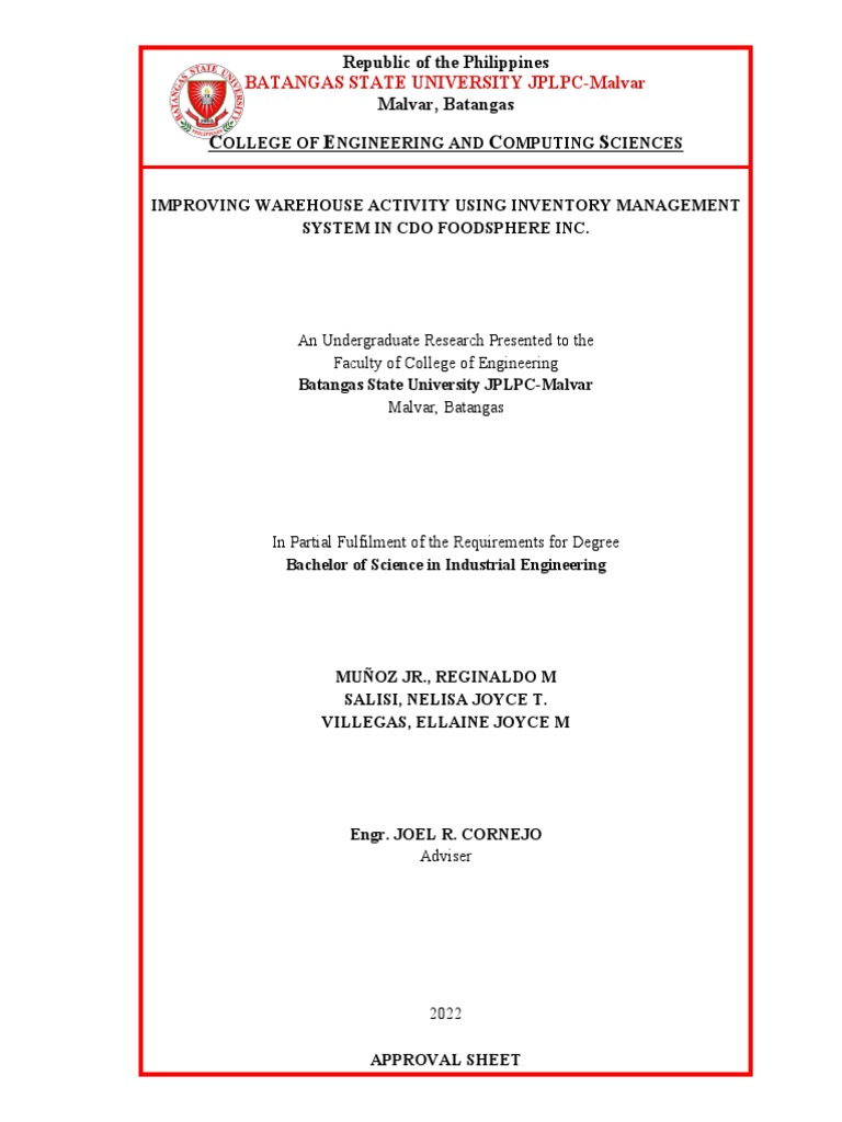 Chap1 3 Improving Warehouse Activityy in Cdo Foodsphere Inc | PDF | Inventory | Warehouse