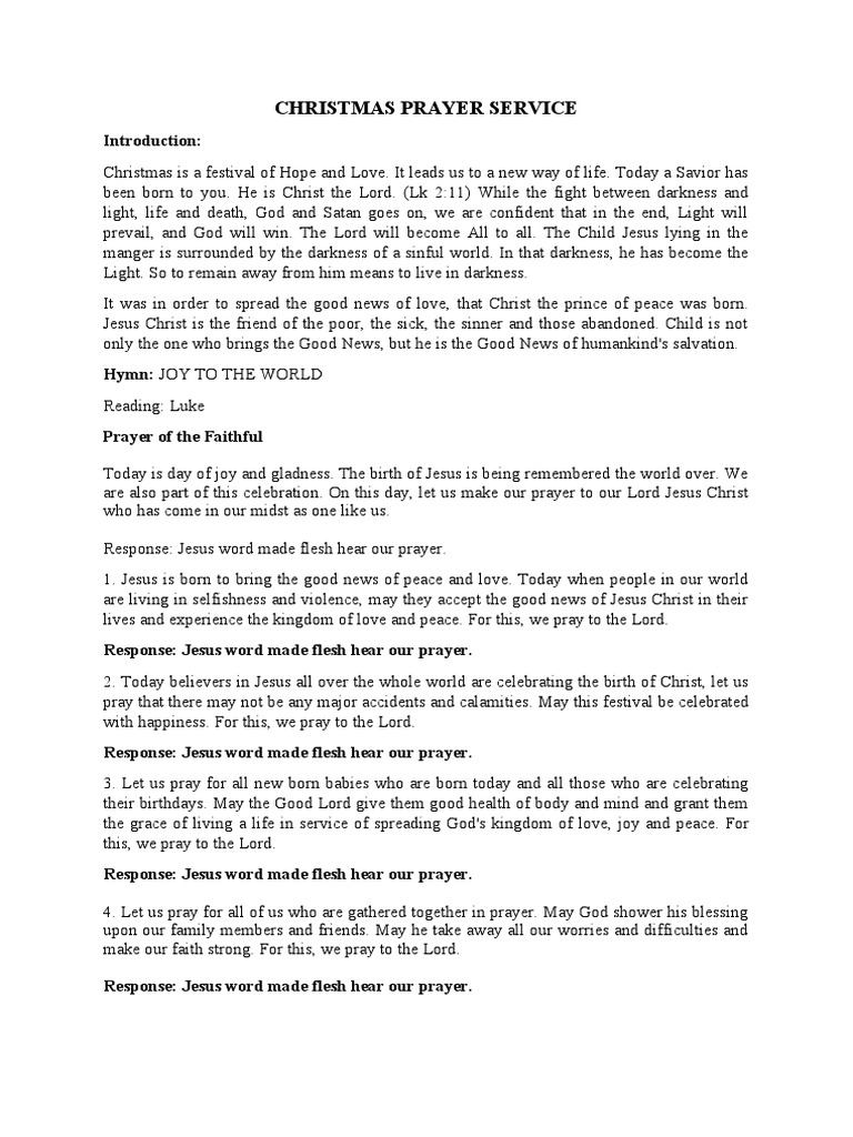 Christmas Prayer Service Celebration | PDF | Prayer | Jesus