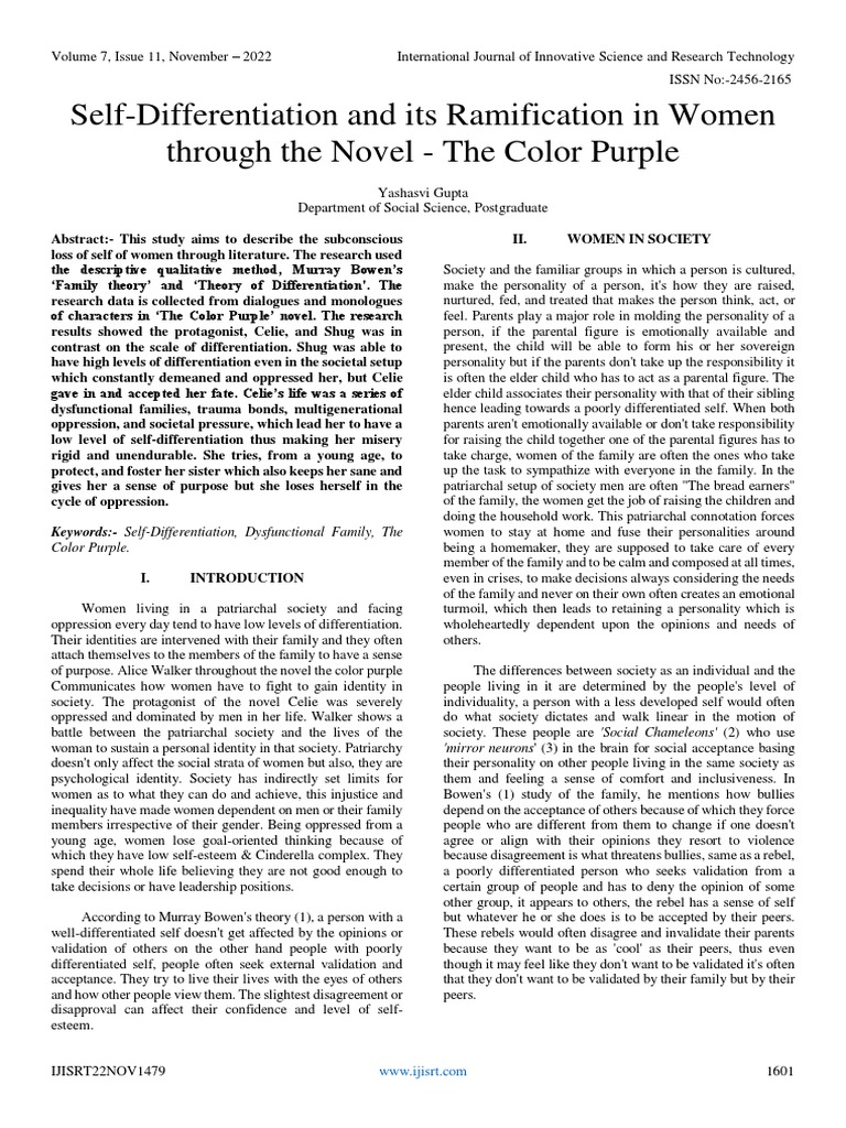 Self-Differentiation and Its Ramification in Women Through The Novel - The Color Purple | PDF ...