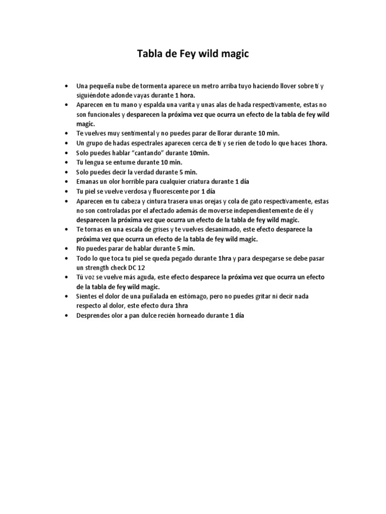 Tabla de Efectos de Fey Wild Magic | PDF