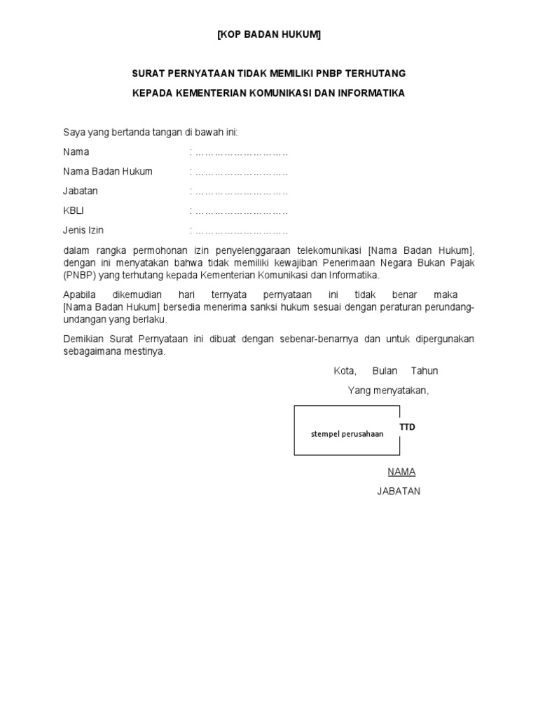 Surat Pernyataan Tidak Memiliki PNBP Terhutang | PDF