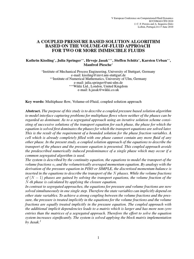 A Coupled Pressure Based Solution Algorithm Based On The Volume-Of ... A Coupled Pressure Based Solution Algorithm Based On The Volume-Of ...