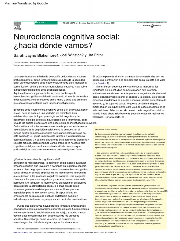 Social Cognitive Neuroscience TRADUCCION | PDF | Las emociones | Empatía