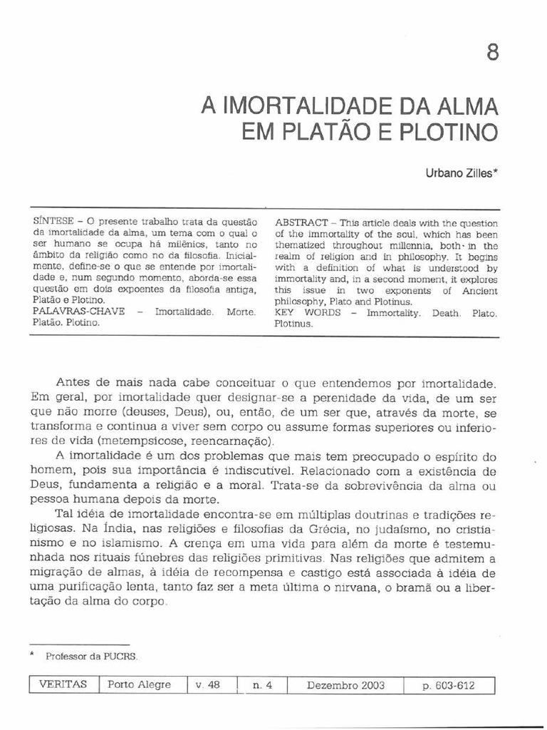 Imortalidade da Alma em Platão e Plotino | PDF | Platão | Pitágoras