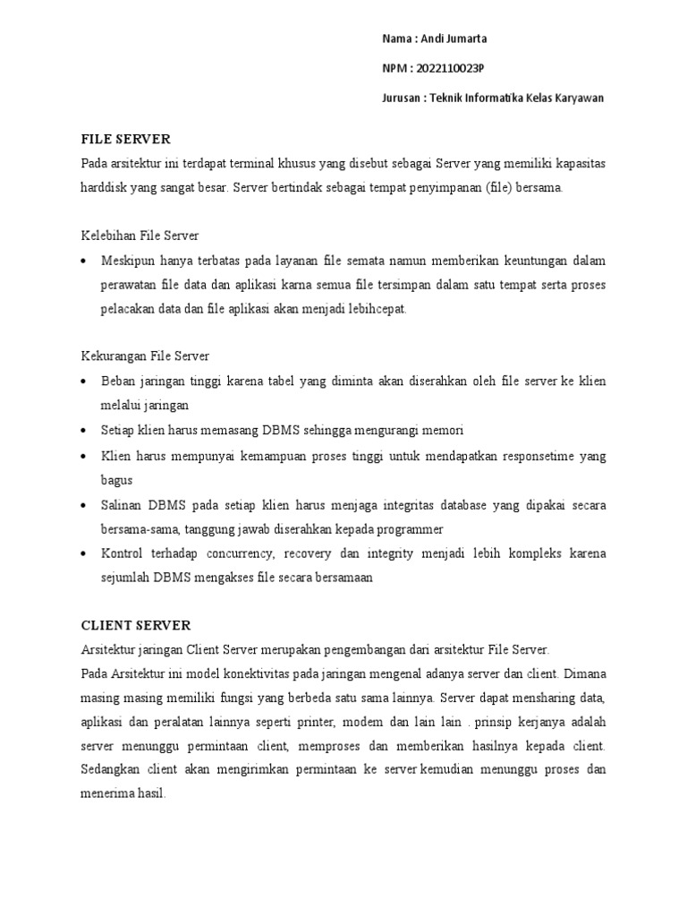 Perbedaan File Server Dan Client Server | PDF