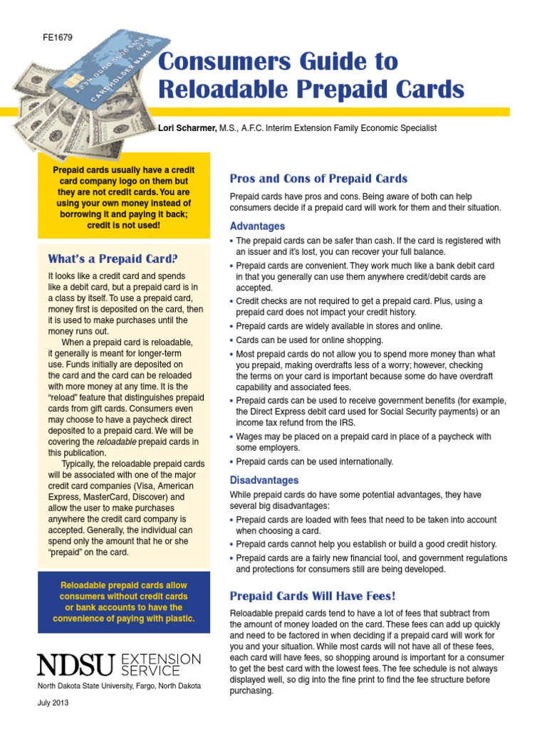 FE1679 Consumer Guide To Reloadable Prepaid Cards | PDF | Debit Card ...