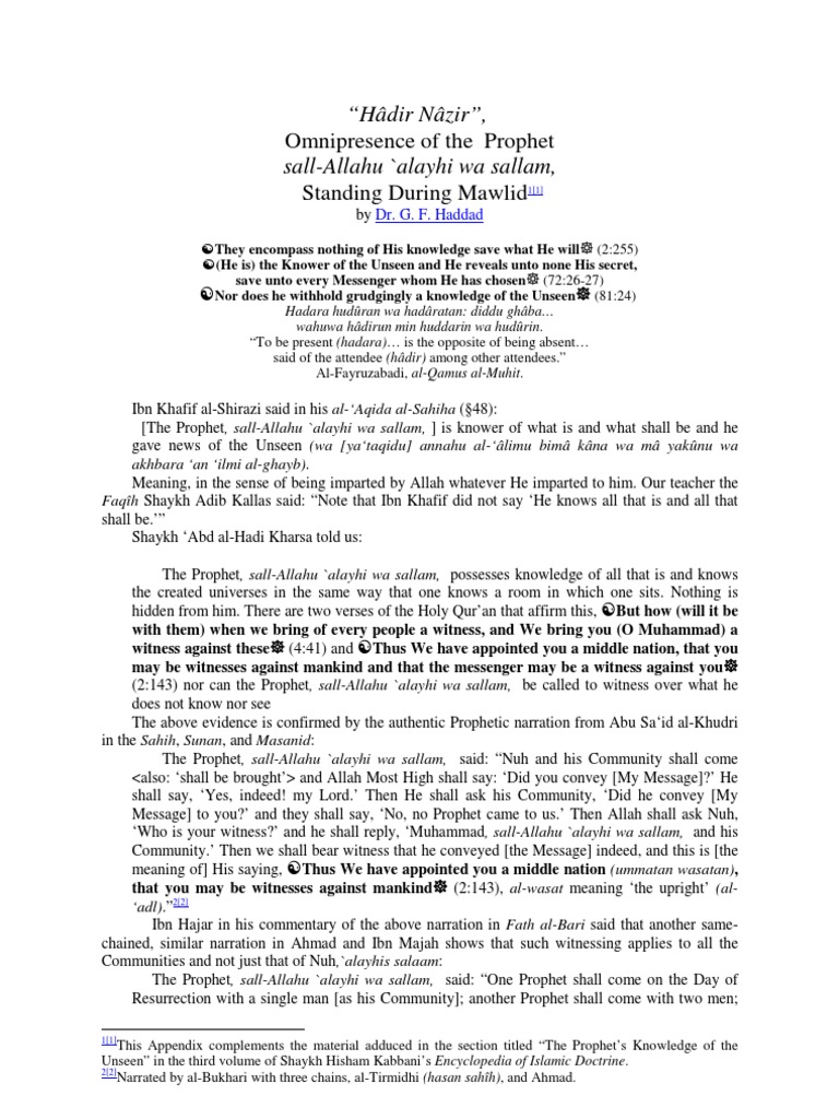 Hazir Nazir | PDF | Muhammad | Prophets And Messengers In Islam