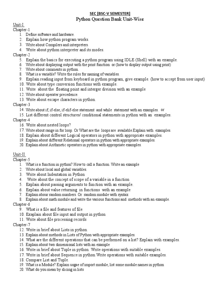 Important Question Python Pdf Python Programming Language Computer Program