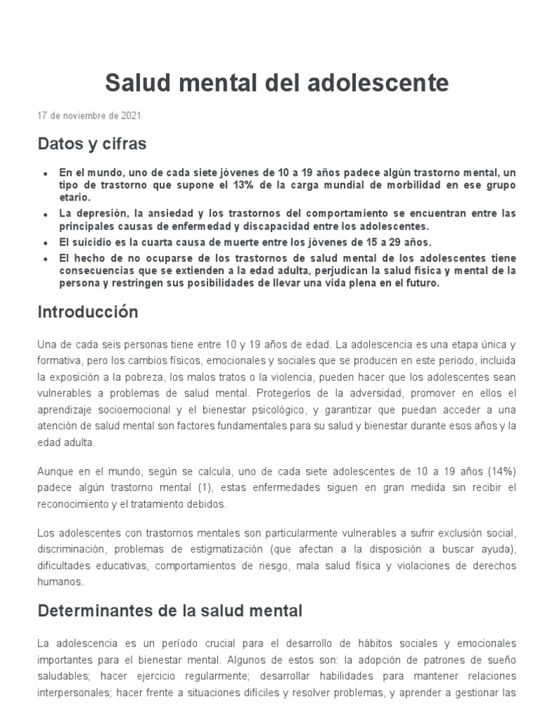 Salud Mental Del Adolescente | PDF | Salud mental | Adolescencia