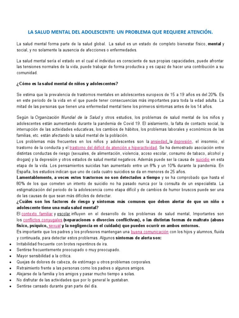 La Salud Mental Del Adolescente | PDF | Salud mental | Depresión ...
