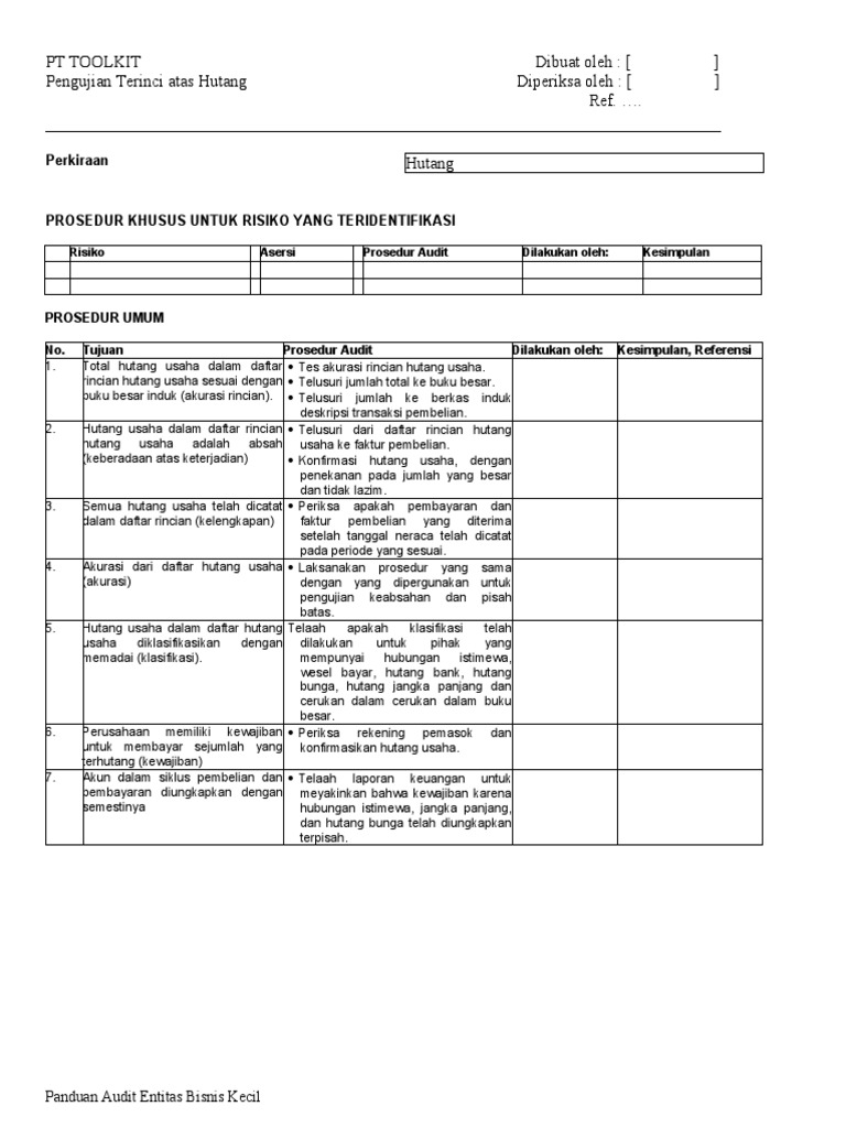 Hutang - Model Audit Program | PDF