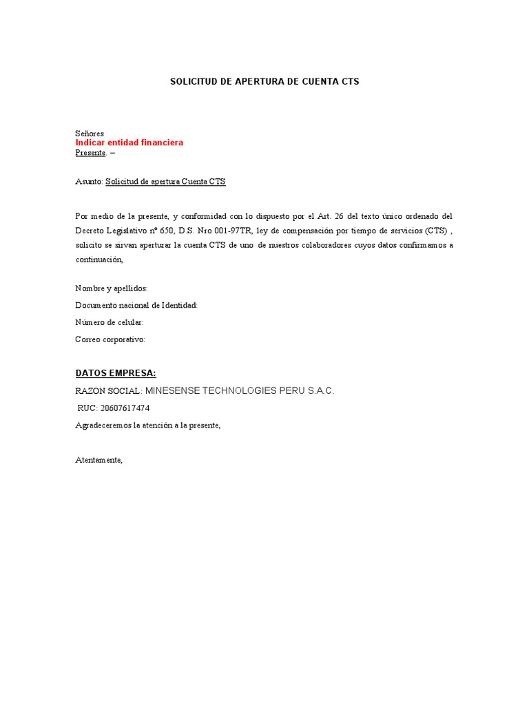 Solicitud de Apertura de Cuenta Cts | PDF