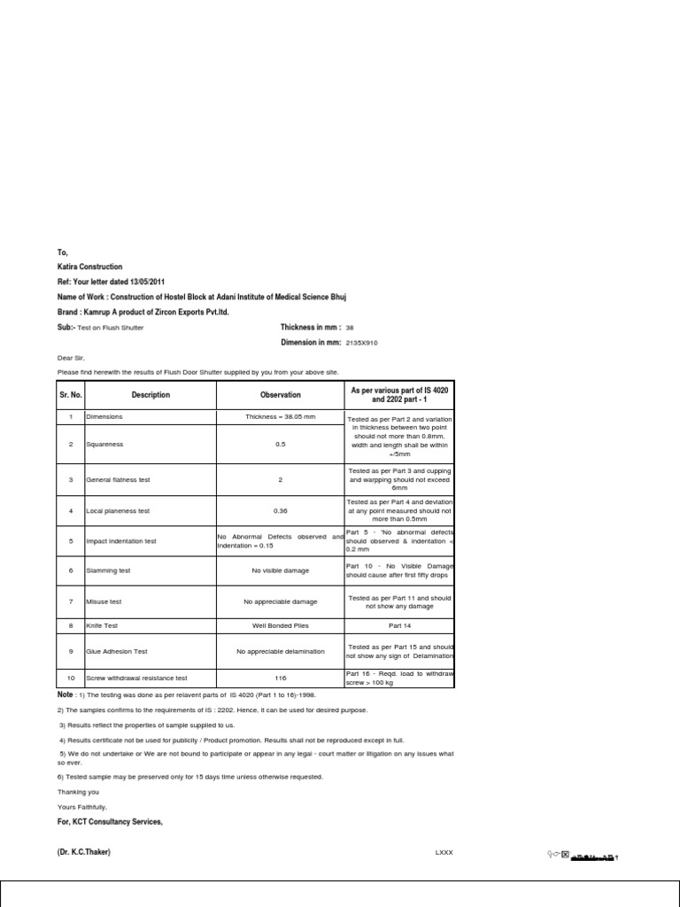 Flush Shutter Test Results Summary | PDF | Home & Garden | Technology ...