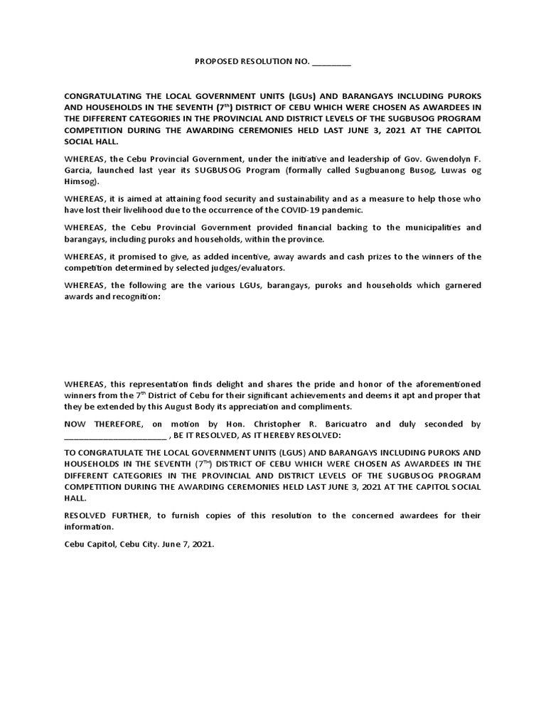 Sugbusog Resolution | PDF