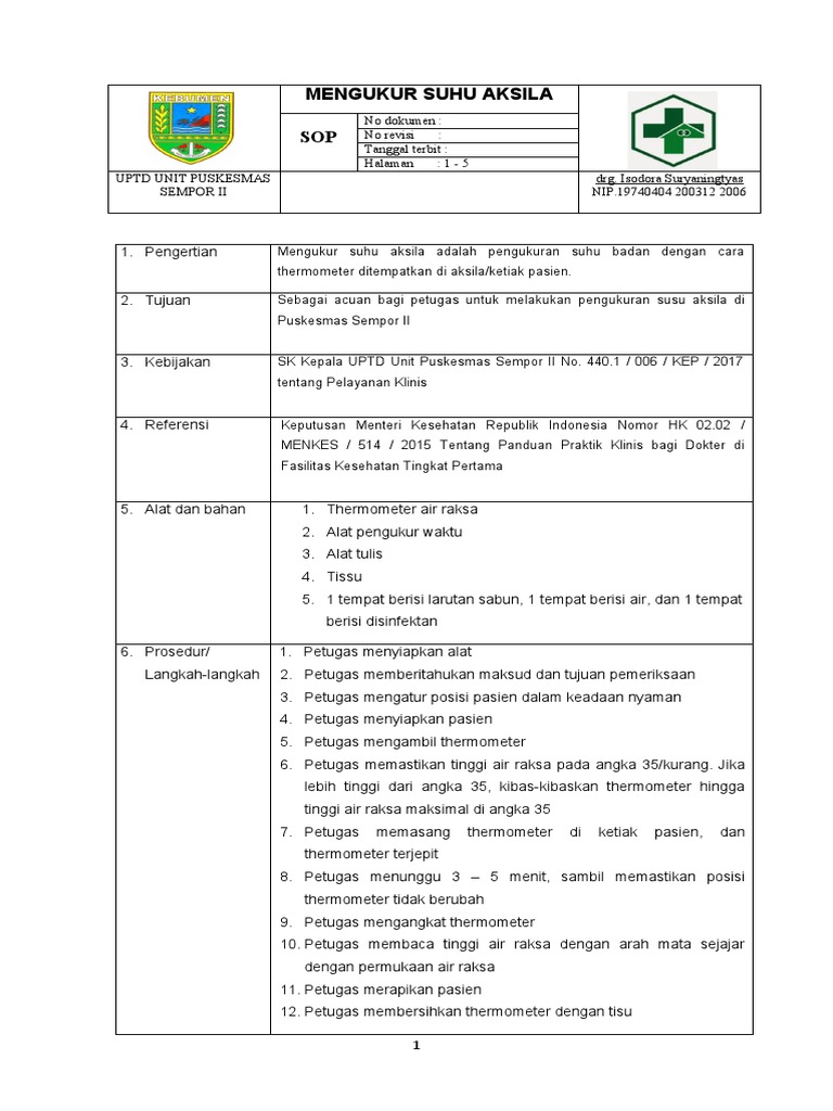 SOP Pengukuran Suhu Aksila | PDF | Sains & Matematika