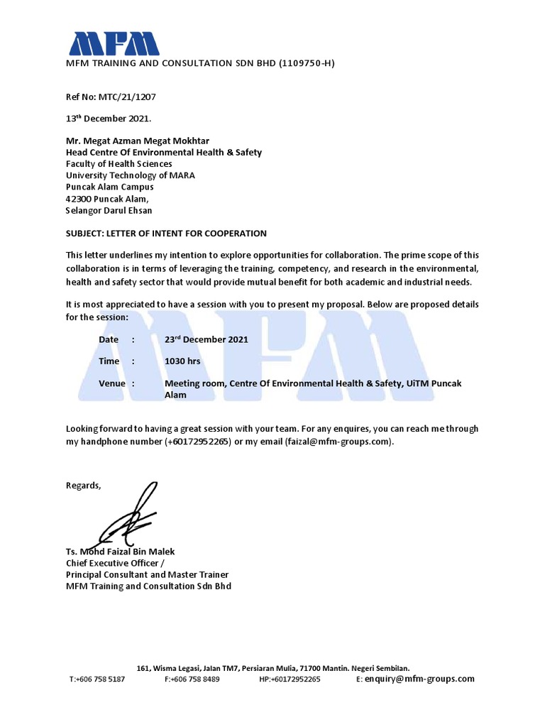 MTC-21-1207 Letter of Intent For Cooperation | PDF