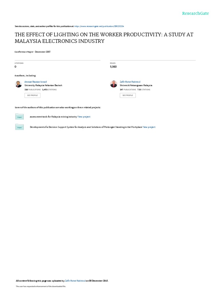 The Effect of Lighting On The Worker Productivity: A Study at Malaysia Electronics Industry ...