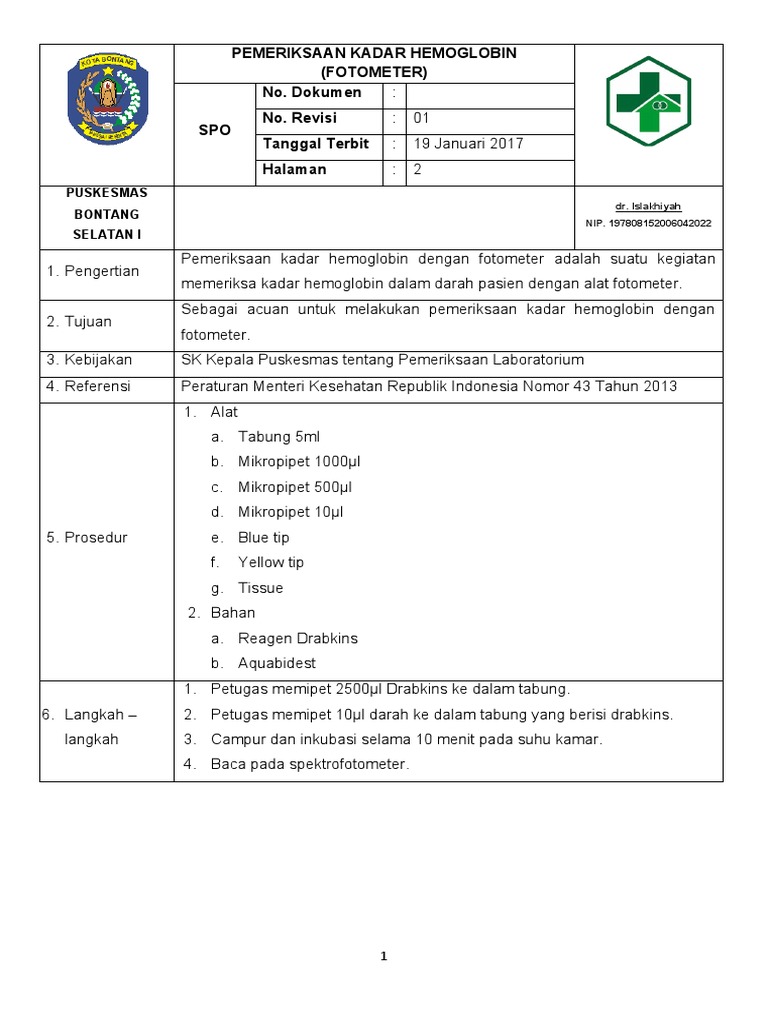 13 Pemeriksaan Kadar Hemoglobin | PDF