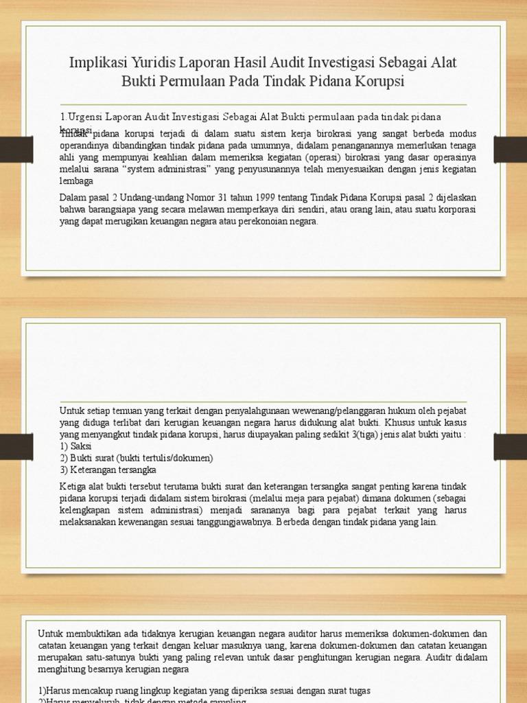 Implikasi Yuridis Laporan Hasil Audit Investigasi Sebagai Alat ...
