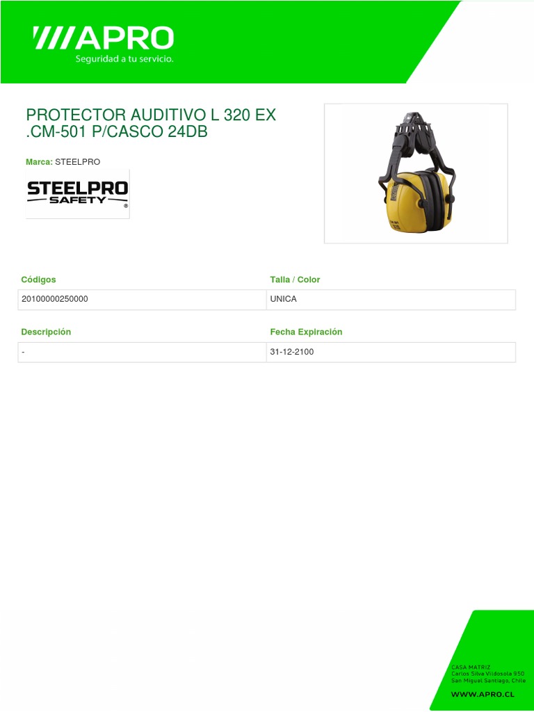 Ficha Producto Protector Auditivo L 320 Ex CM 501 Pcasco 24db | PDF