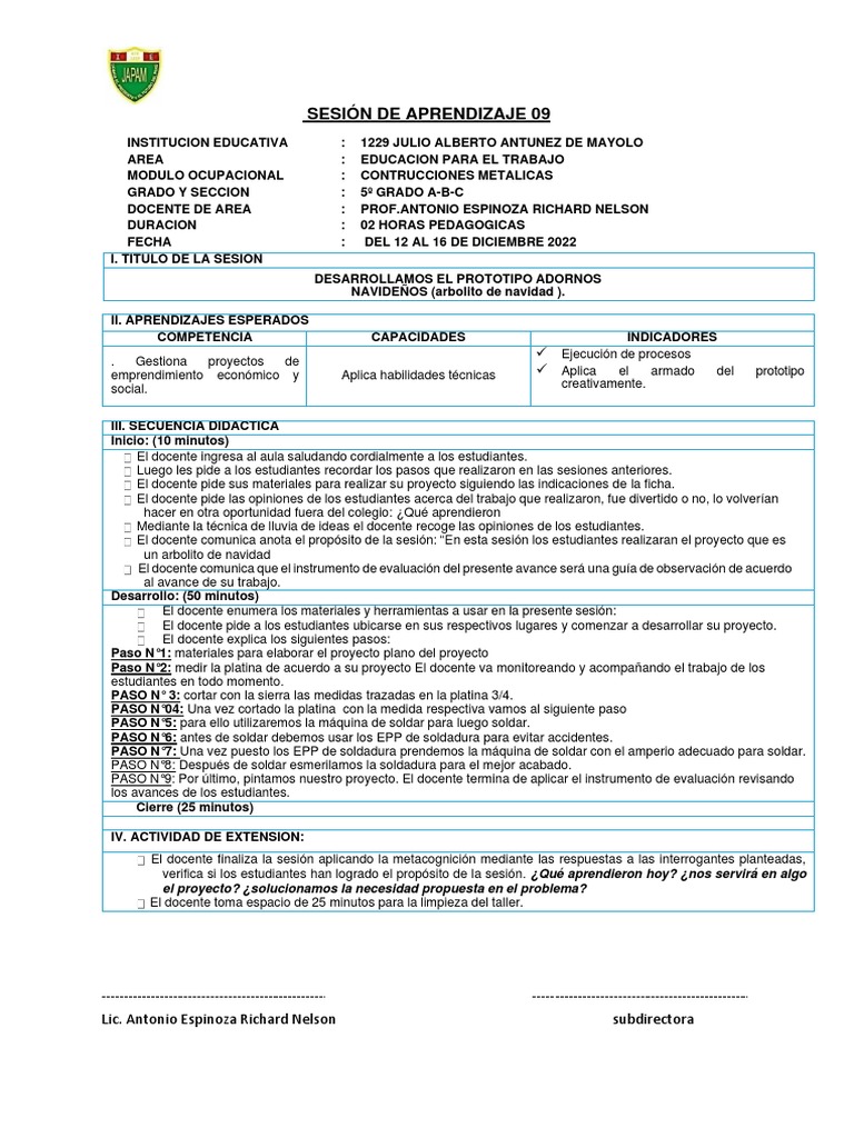 9 Sesion Ept 5°a-B-C | PDF | Soldadura | Construcción