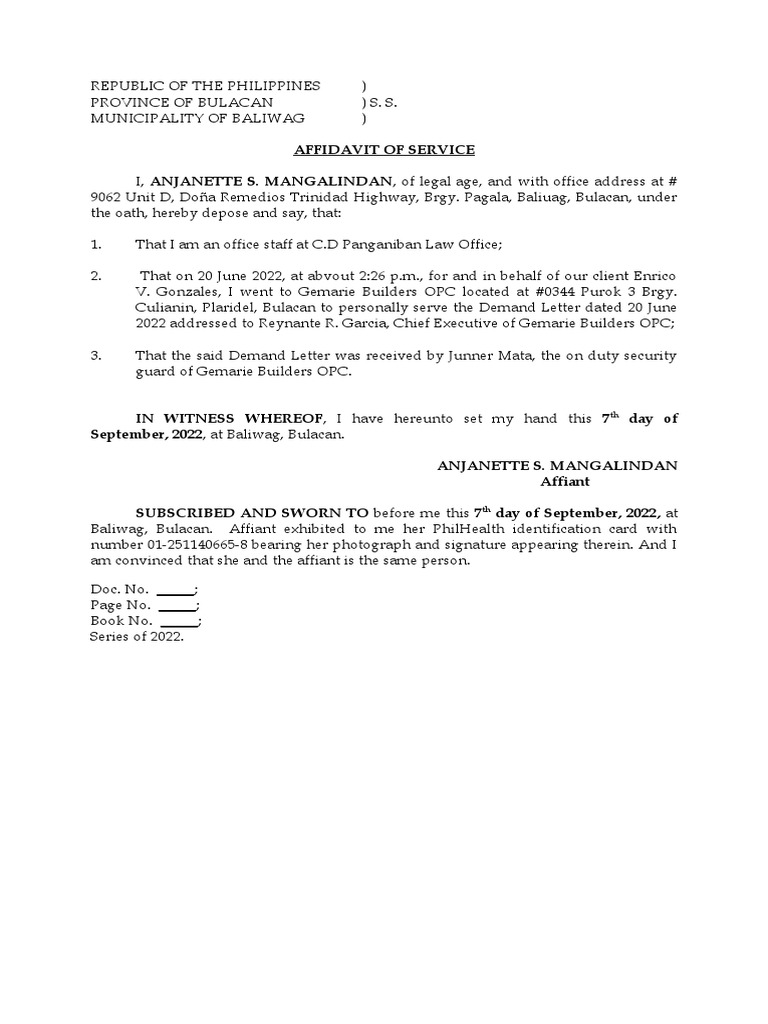 AFFIDAVIT OF SERVICE - Personal Servicen Aj | PDF