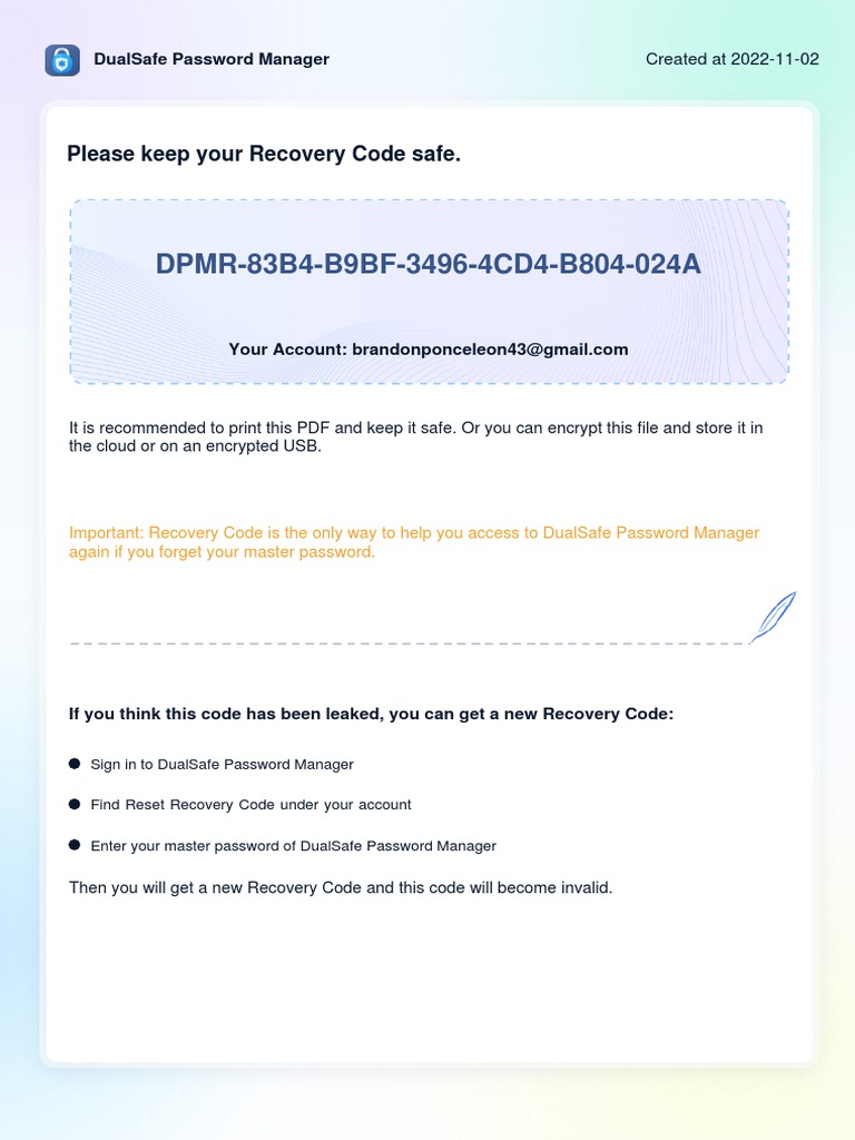 DualSafePassword Recovery Code | PDF