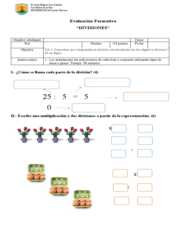 Evaluación de Divisiones para Cuarto Básico | PDF | División ...