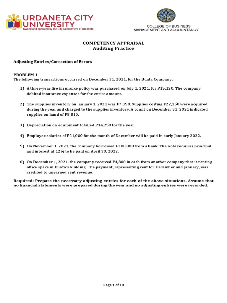 AUDITING-Adjusting Entries-Correction of Errors | PDF | Debits And Credits | Depreciation