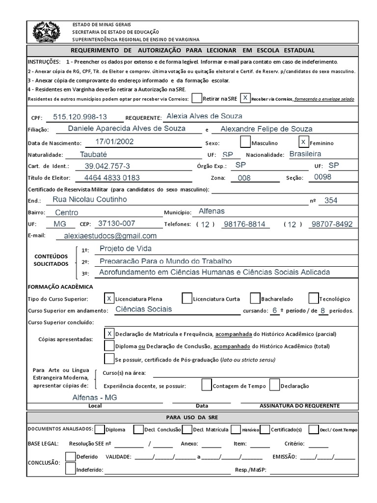 Requerimento CAT Preenchido | PDF | Ensino Superior