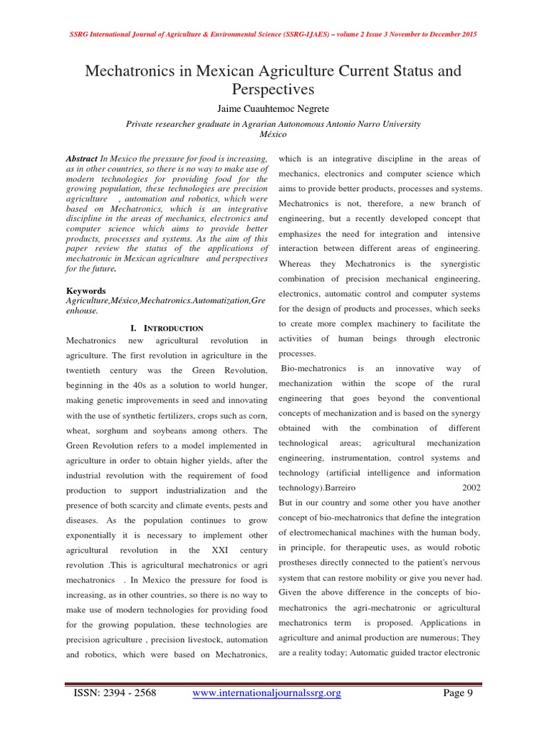 Mechatronics MexicanAgriculture | PDF | Mechatronics | Automation