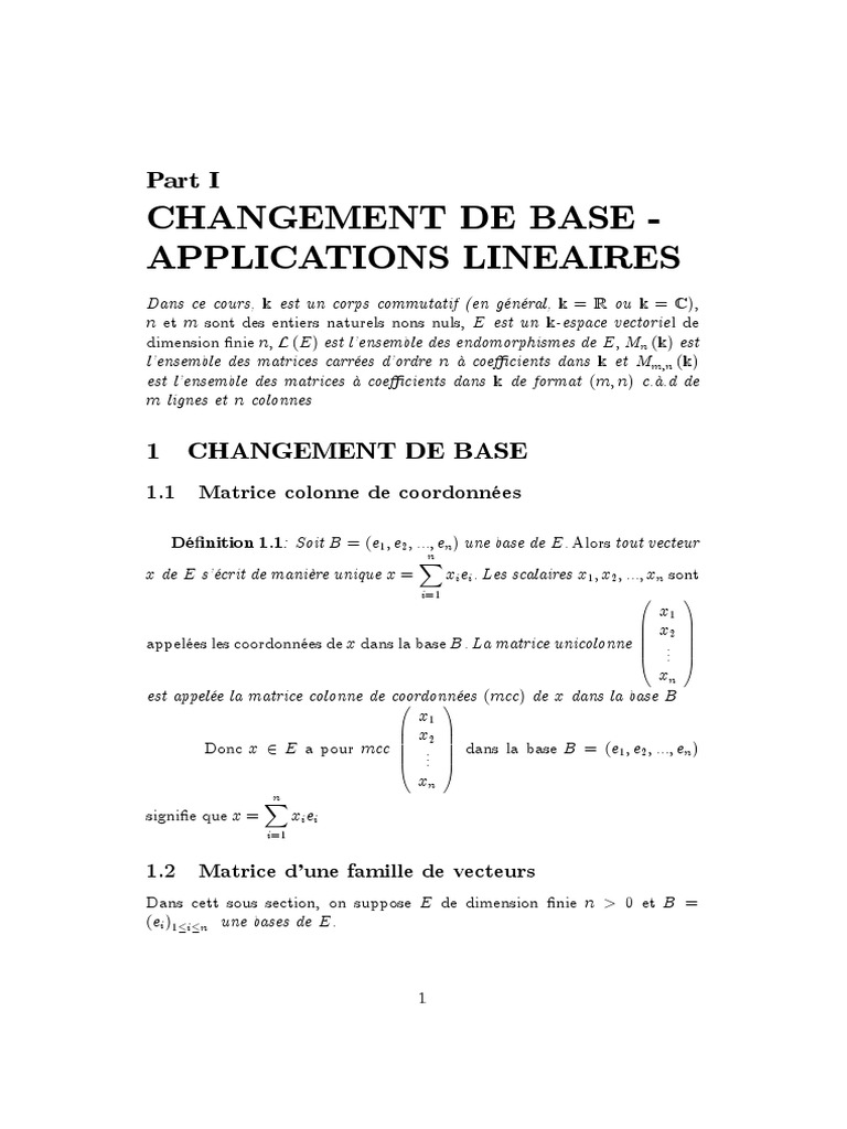 Chap1 Applications Lineaires Changement de Bases - Copie | PDF | Base ...