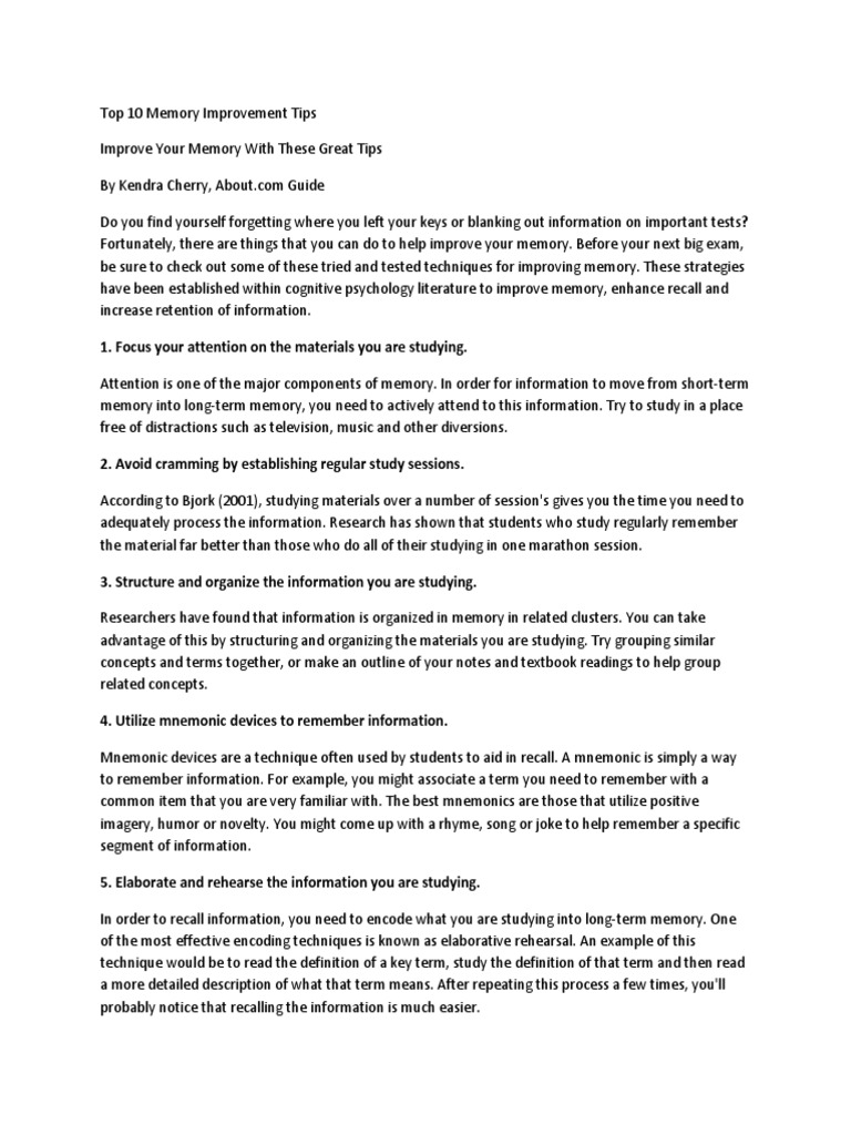 Top 10 Memory Improvement | PDF | Memory | Recall (Memory)