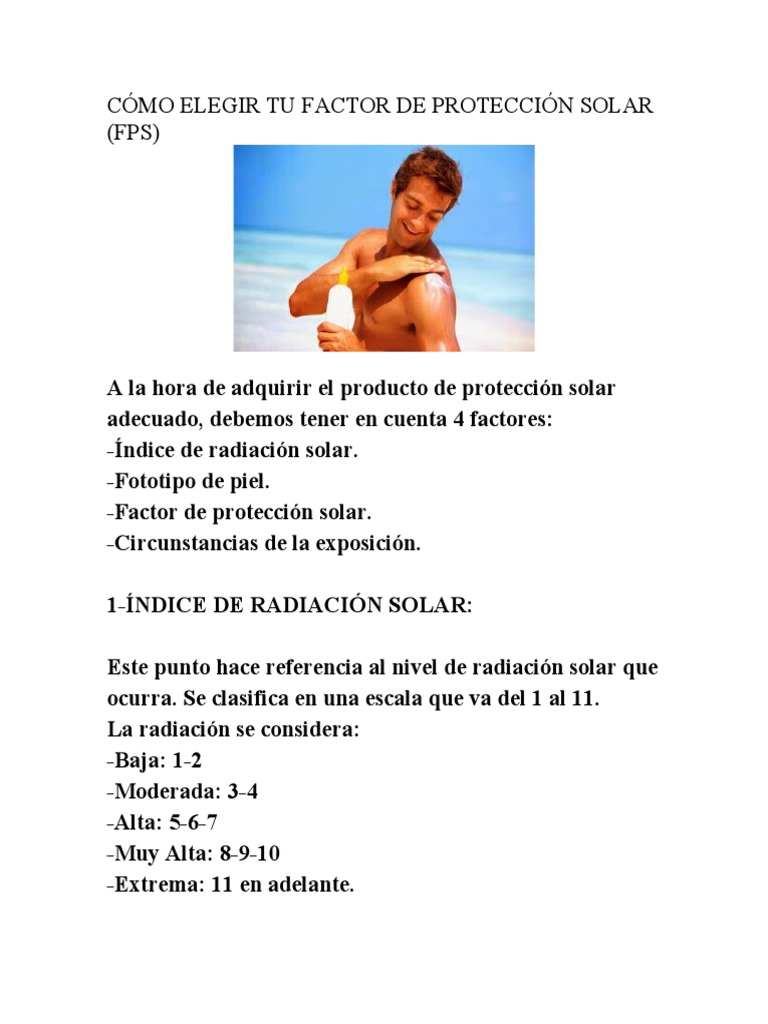 Cómo Elegir Tu Factor de Protección Solar | PDF | Protector solar | Color